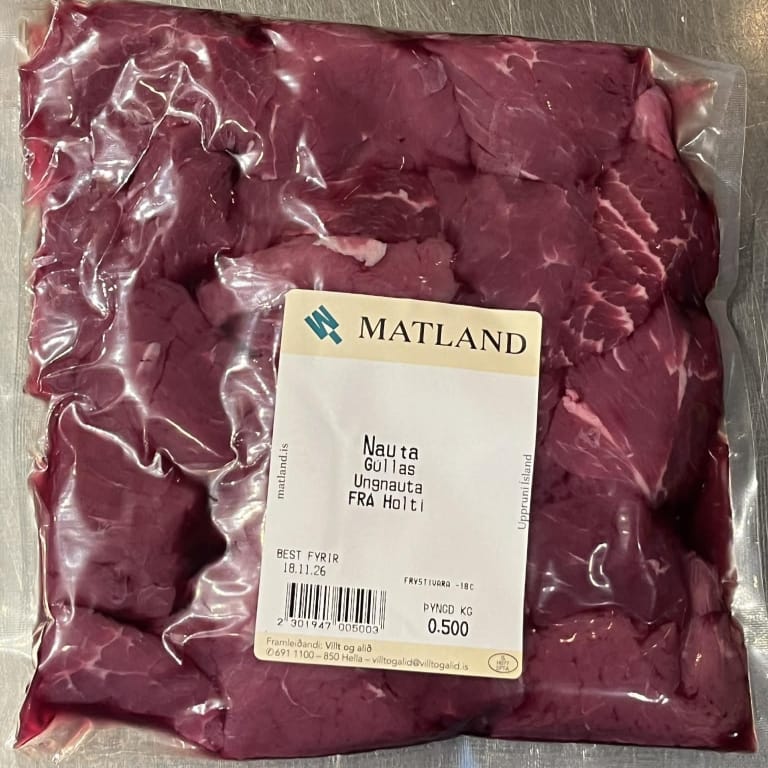Kjöt í kassa - 5 pk. hakk (500 g), 5 hamborgarar, 2 pk. snitsel og 2 pk ...